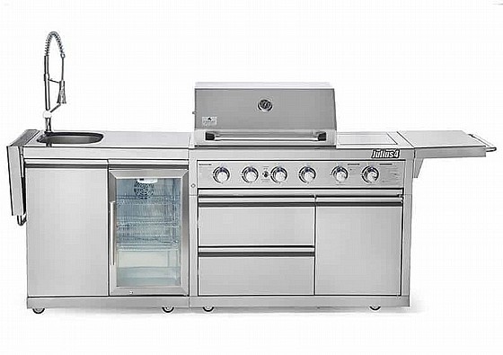 מטבח גינה גריל גז עם כיור סיזר נירוסטה 4 מבערי נירוסטה אינפרא + כירת צד ...