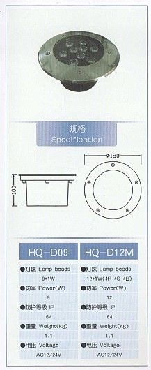 תאורת לד שקועה לבריכות נוי דגם HQ-D12 האוויקי HUIQI-צבע לבחירה