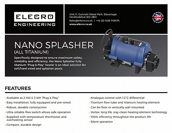 מערכת חימום לבריכות שחייה עילית Nano Splasher